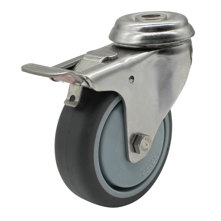 75mm Rubber Wheel 50kg Capacity Stainless Steel Brake Castor (S3728B ...